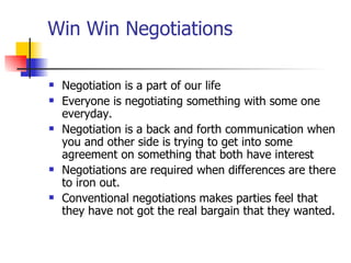 Win Win Negotiations | PPT