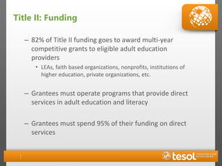 WIOA 101: A Brief Overview of Opportunities for Adult ESL | PDF