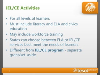 WIOA 101: A Brief Overview of Opportunities for Adult ESL | PDF