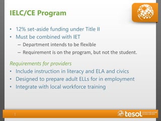 WIOA 101: A Brief Overview of Opportunities for Adult ESL | PDF