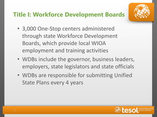 WIOA 101: A Brief Overview of Opportunities for Adult ESL | PDF