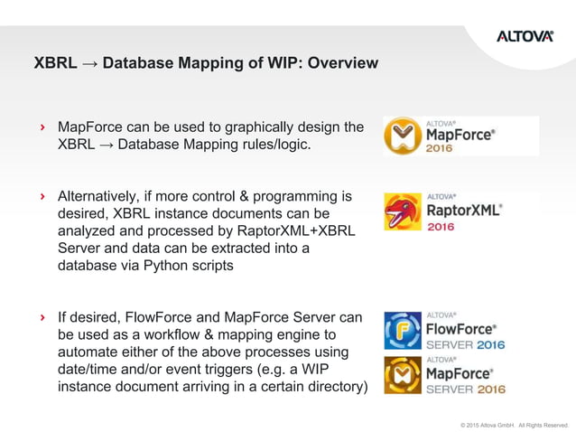 Database mapping of XBRL instance documents from the WIP taxonomy
