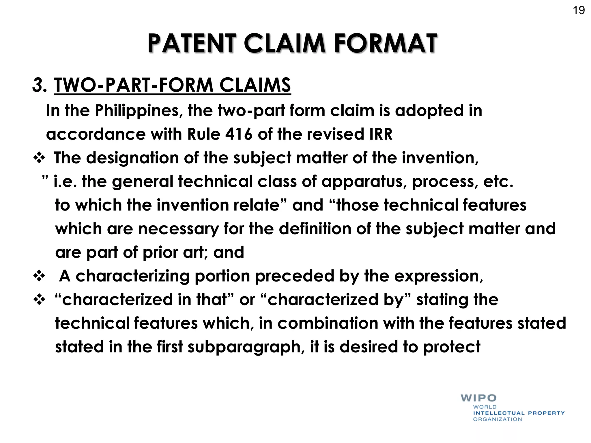 PATENT CLAIM FORMAT AND TYPES OF CLAIMS | PDF