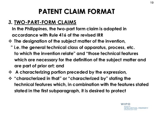 PATENT CLAIM FORMAT AND TYPES OF CLAIMS