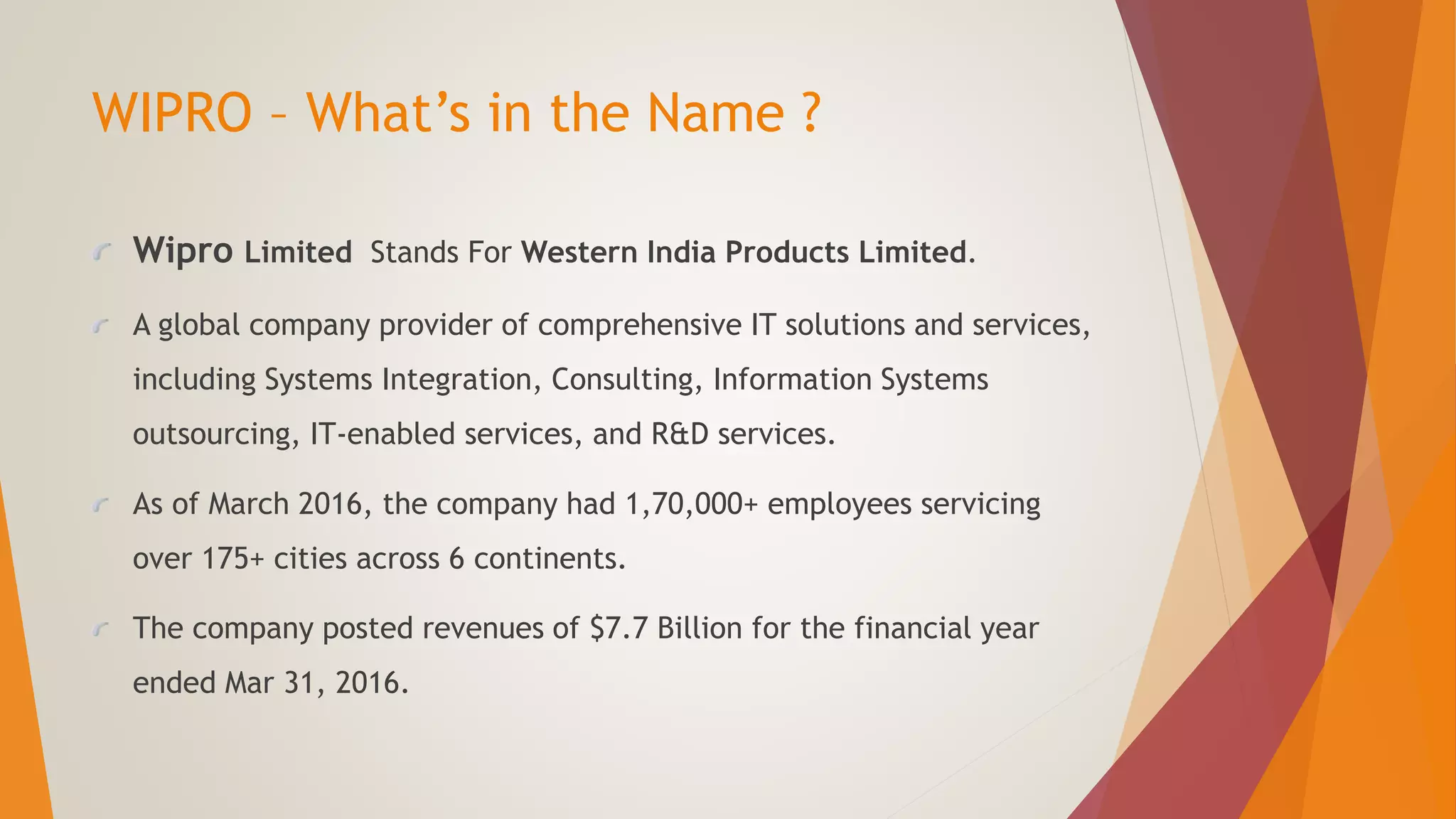 Wipro India - Presentation on Company Profile | PPTX