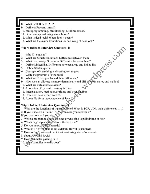 Wipro Infotech Interview Questions Doc
