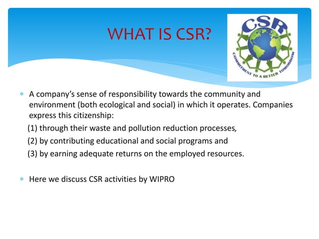 WIPRO CSR PPT(IMT-Hyderabad) | PPTX | Environmental Services Industry ...