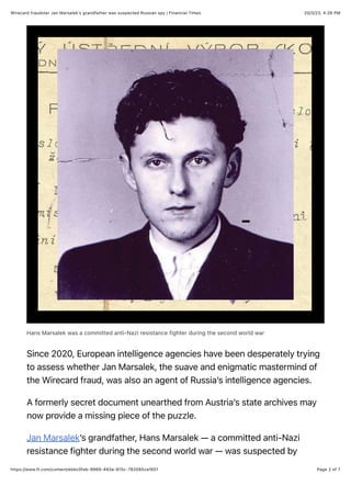 Wirecard fraudster Jan Marsalek’s grandfather was suspected Russian spy ...