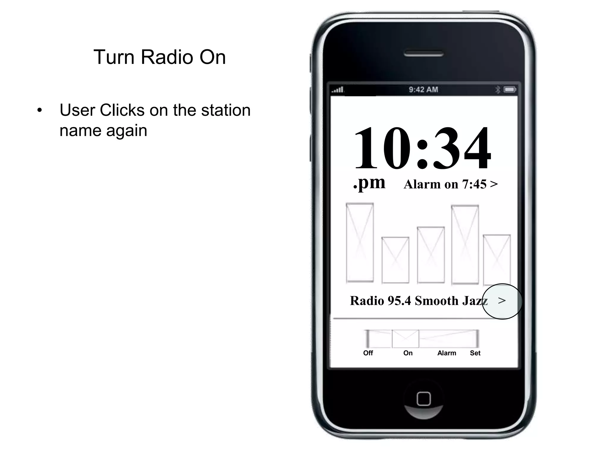 Wireframe screens for the Clock Radio App | PPTX