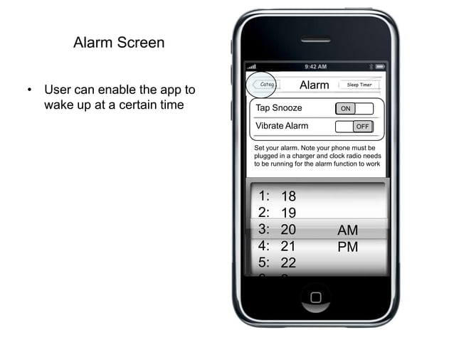 Wireframe screens for the Clock Radio App | PPTX