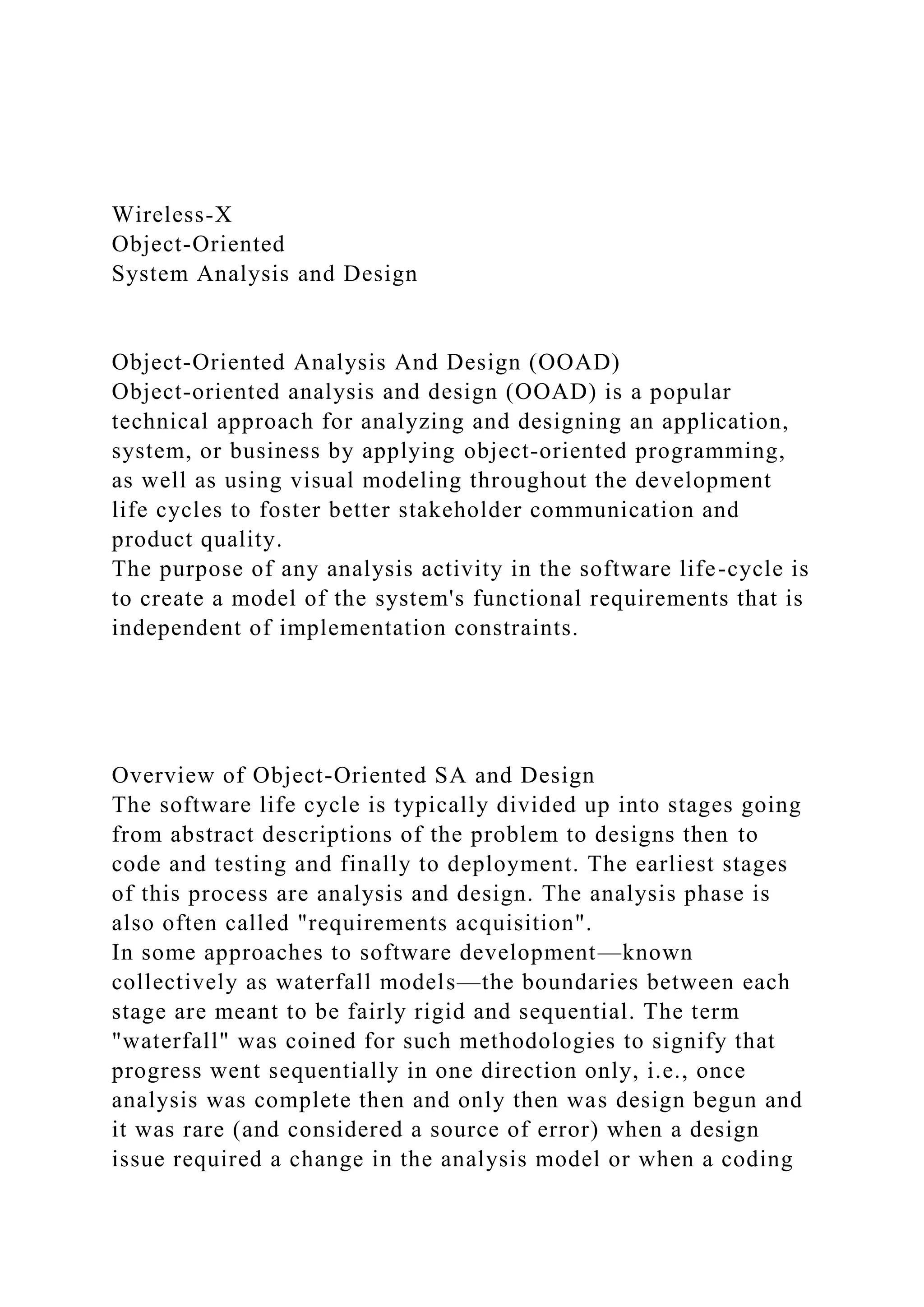 Wireless Xobject Oriented System Analysis And Designob Docx
