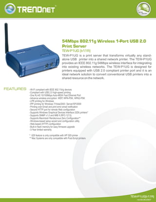 Wireless 1 port usb print server | PDF
