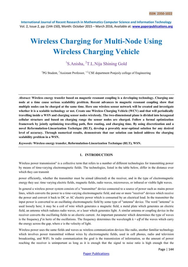 Wireless Charging for Multi-Node Using Wireless Charging Vehicle | PDF