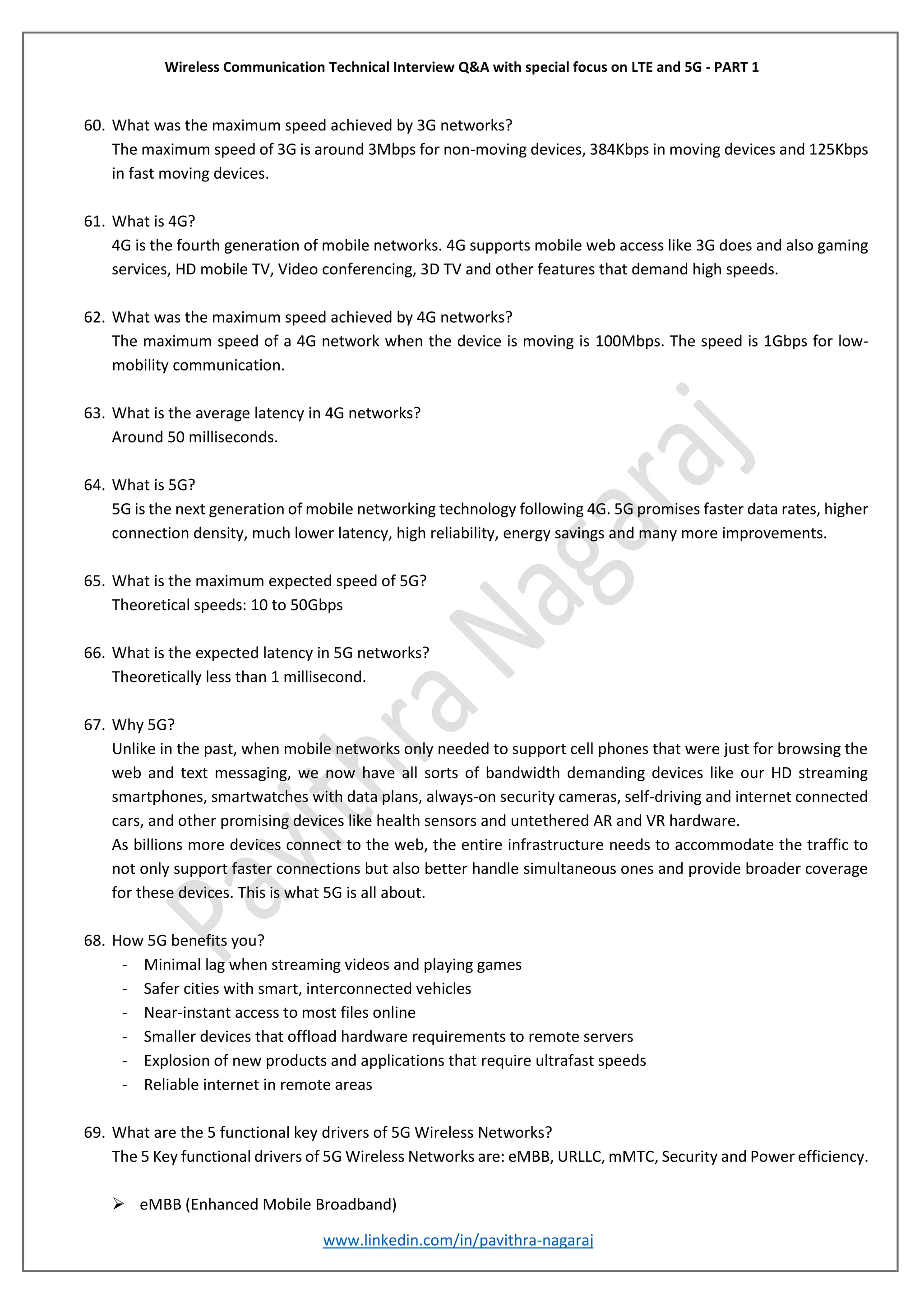 100 Technical Interview Questions on Wireless communication, LTE and 5G. | PDF