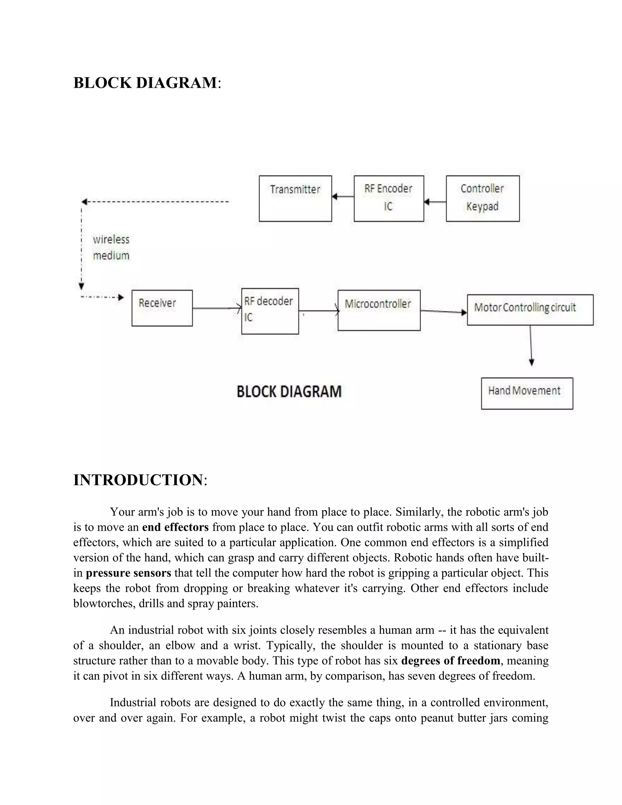 Wireless controlled robotic arm | DOCX