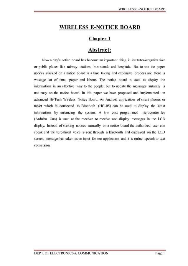 Wireless E Notice Board Using Bluetooth Report Docx