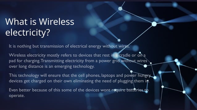 WIRELESS ELECTRICITY presentation include | PPTX