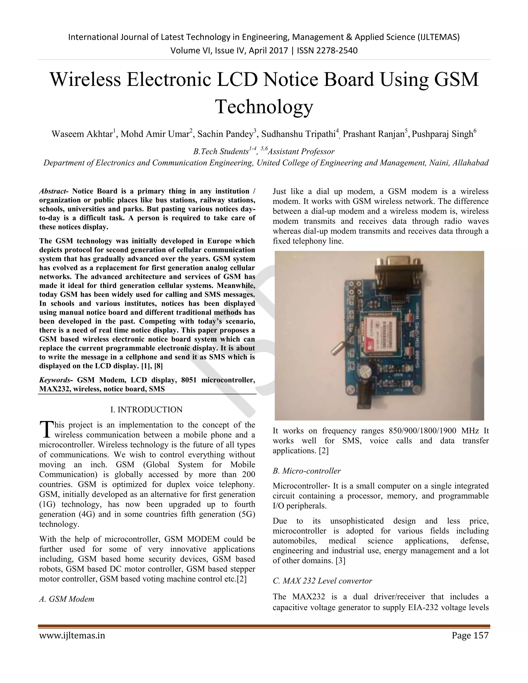 Wireless electronic lcd notice board using gsm technology | PDF
