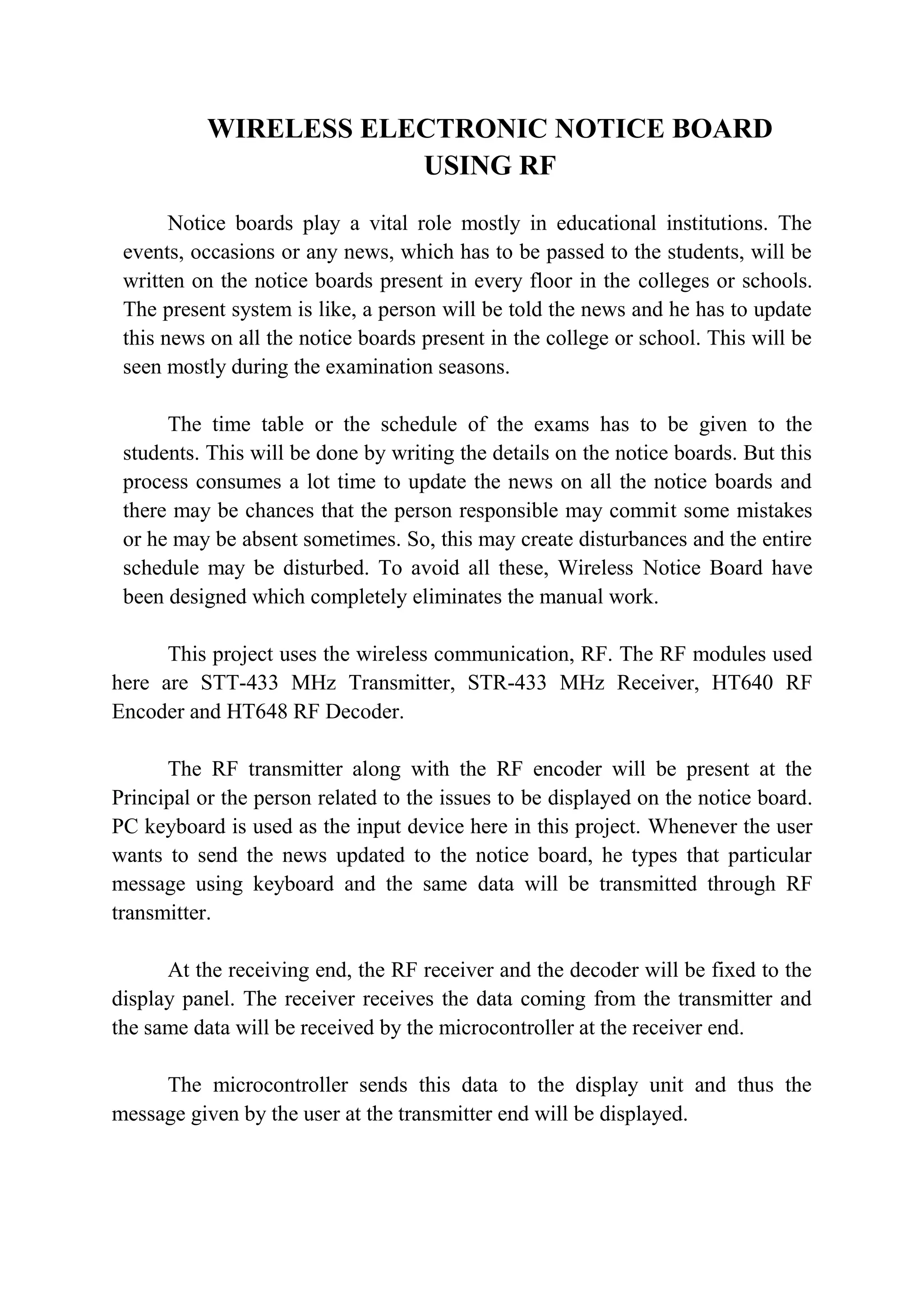 Wireless electronic notice board using rf | DOCX