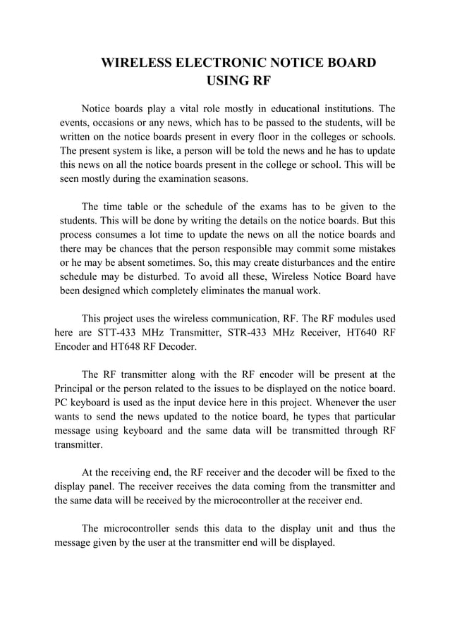 Wireless electronic notice board using rf | DOCX