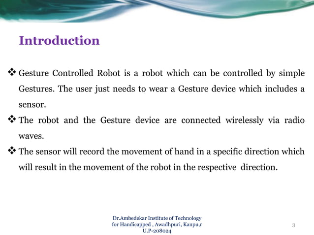 Wireless gesture controlled robot | PPT