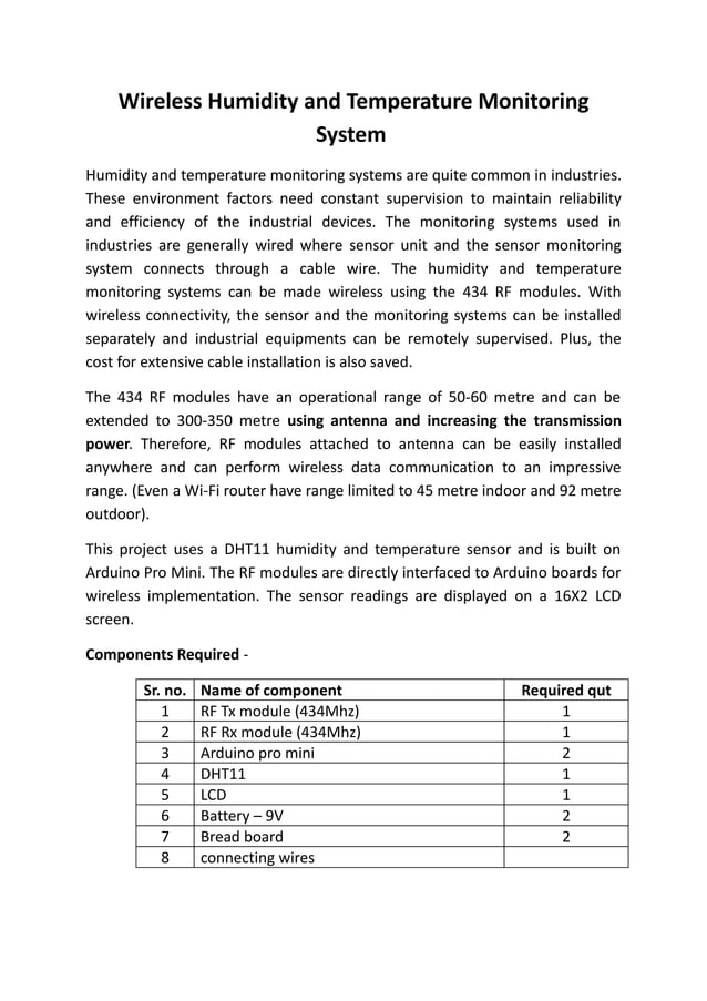 Wireless Humidity And Temperature Monitoring System Pdf