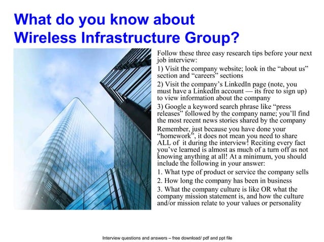 Wireless infrastructure group interview questions and answers | PPT
