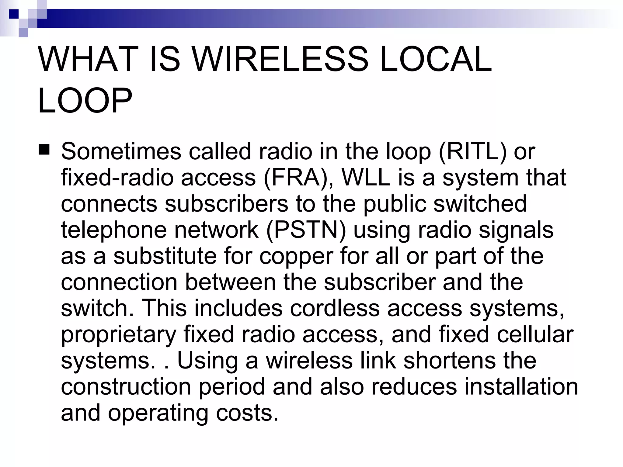 Wireless Local Loop | PPT