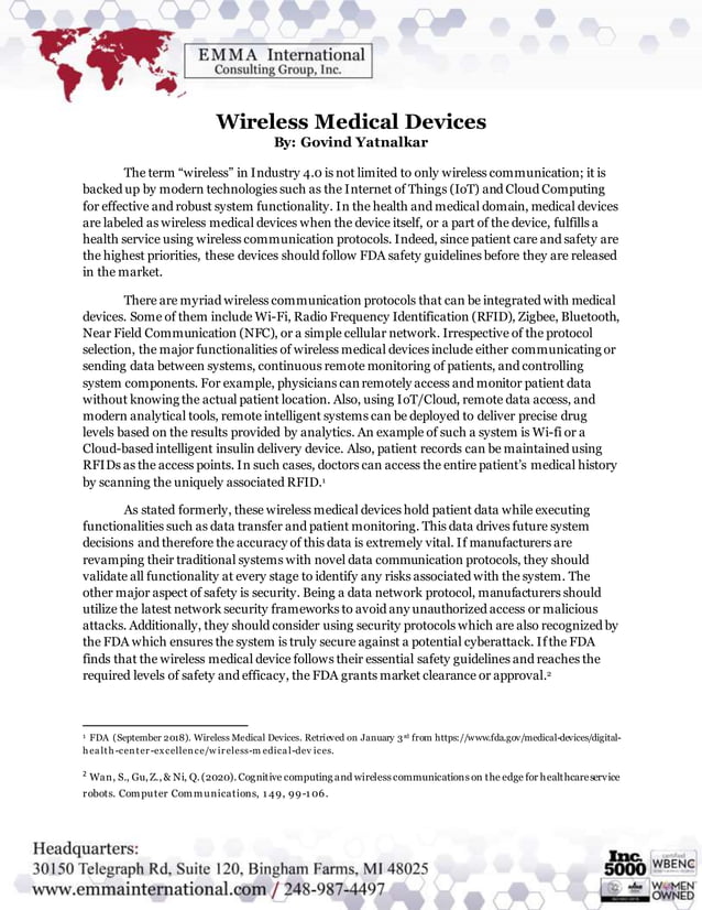 Wireless Medical Devices | DOCX | Internet of Things | Internet