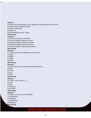 Wireless & Mobile Communications Questions & Answers | PDF