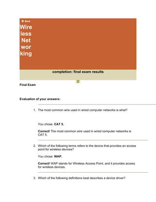 Wireless Networking Final Exam Results | DOC | Computer Networking ...
