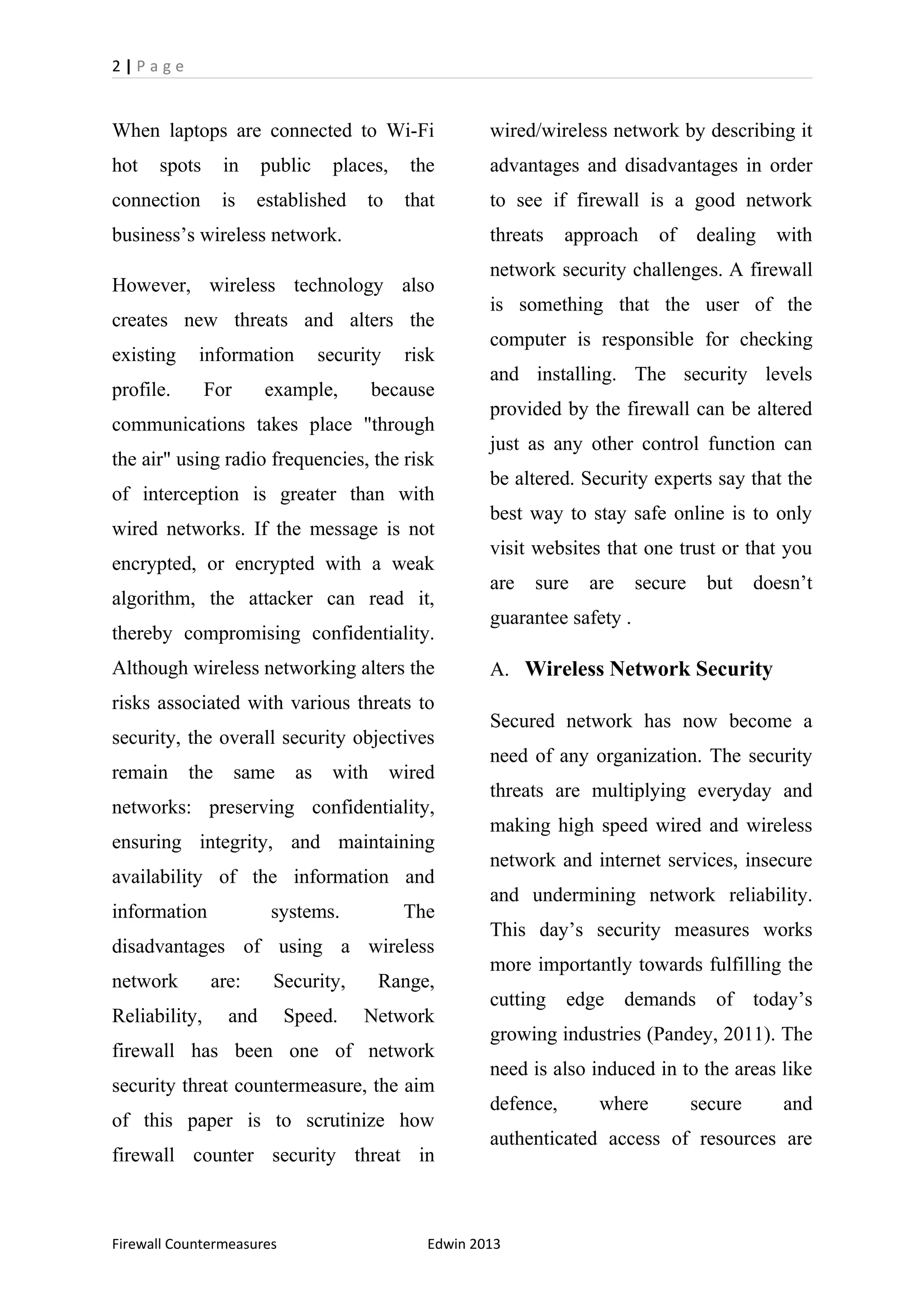 Wireless network security threats countermeasure | DOC