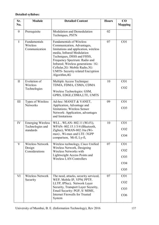 Wireless networks syllabus | PDF