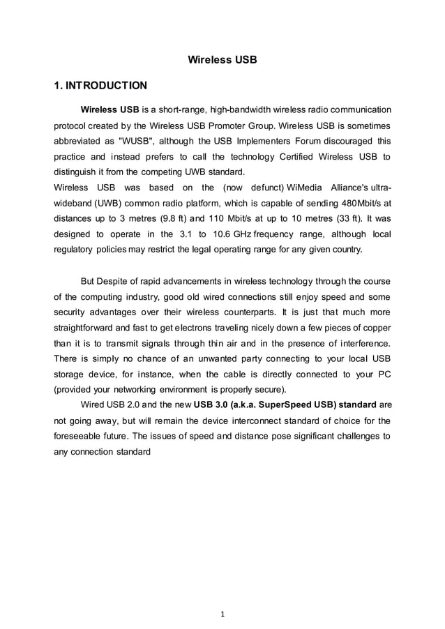 Wireless USB report | DOCX | Computer Peripherals | Computing