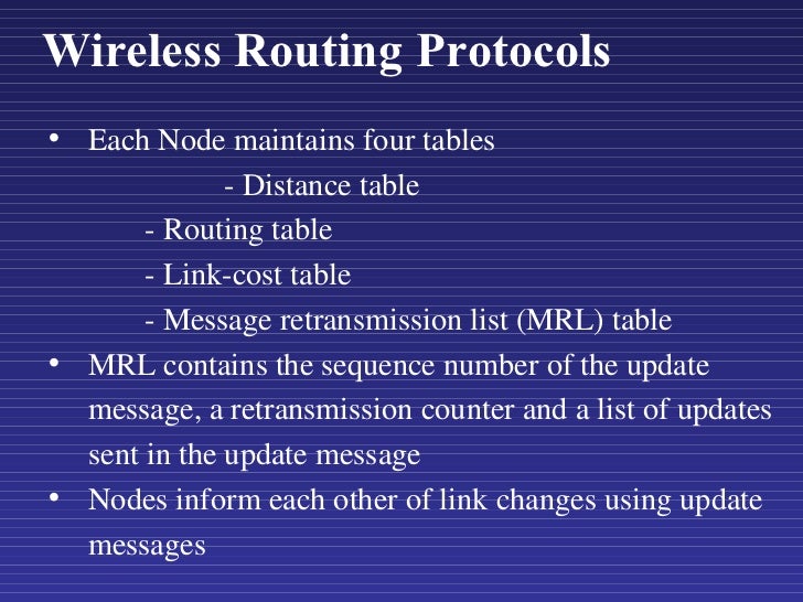 Wireless Routing Protocols