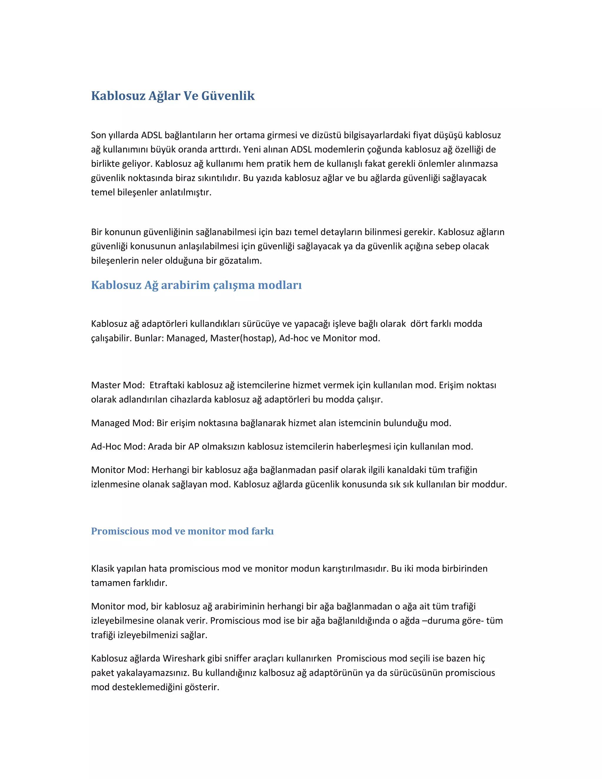 Kablosuz Ağlar ve Güvenlik Riskleri | PDF