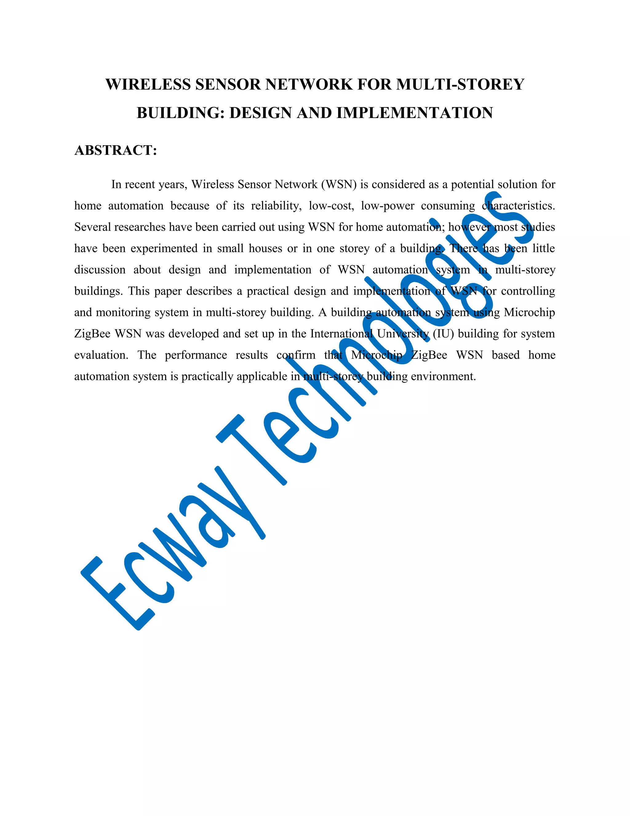 Wireless sensor network for multi storey building design and implementation | PDF