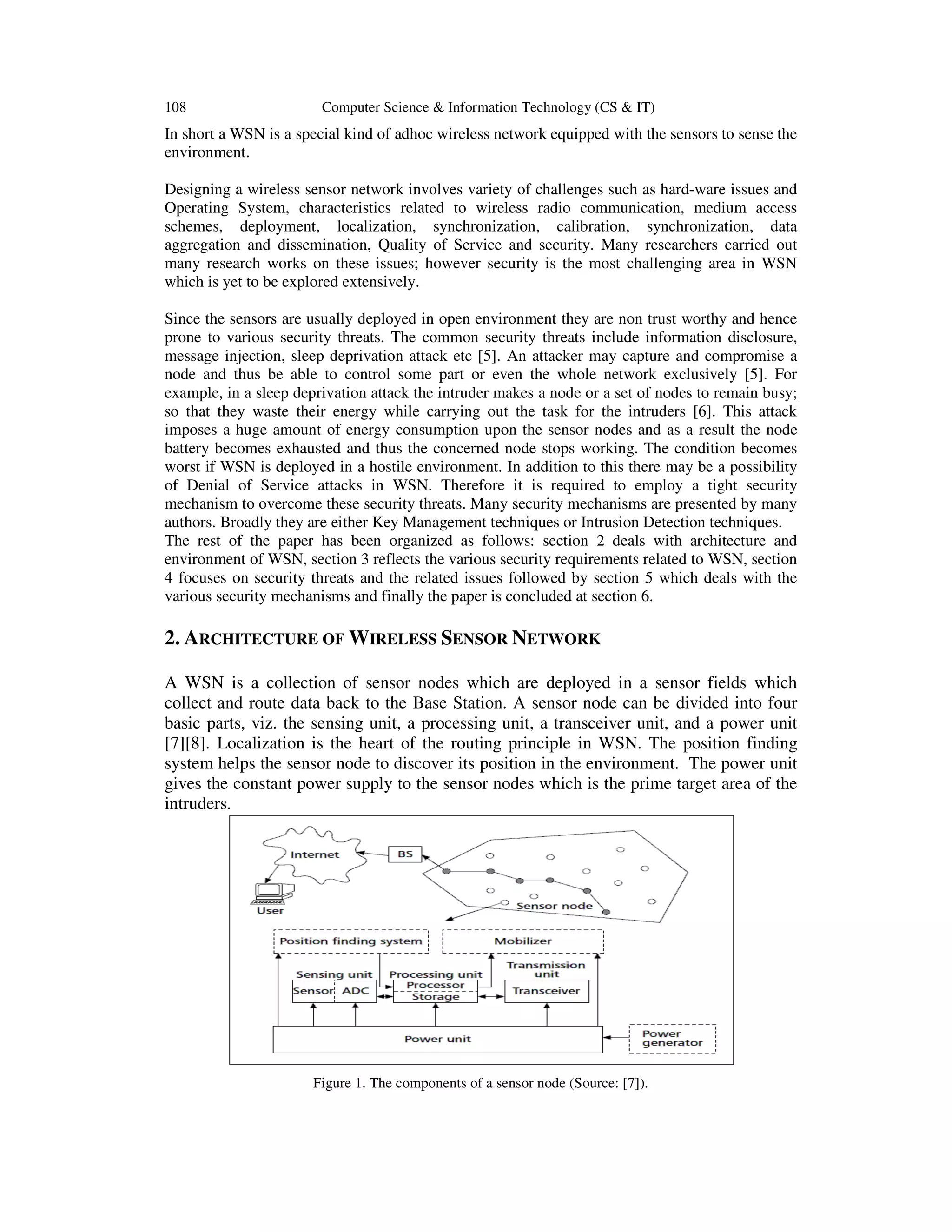 Wireless Sensor Networks Architecture Security Requirements Security Threats And Its