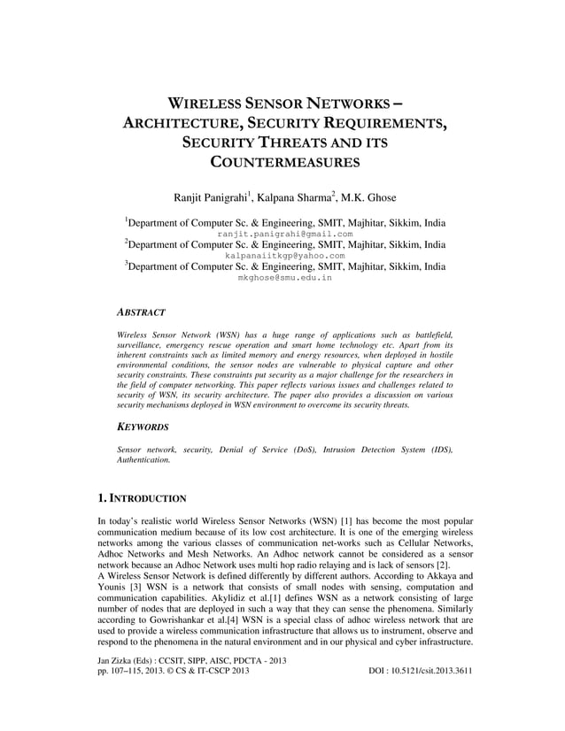 Wireless sensor networks architecture security requirements security threats and its ...