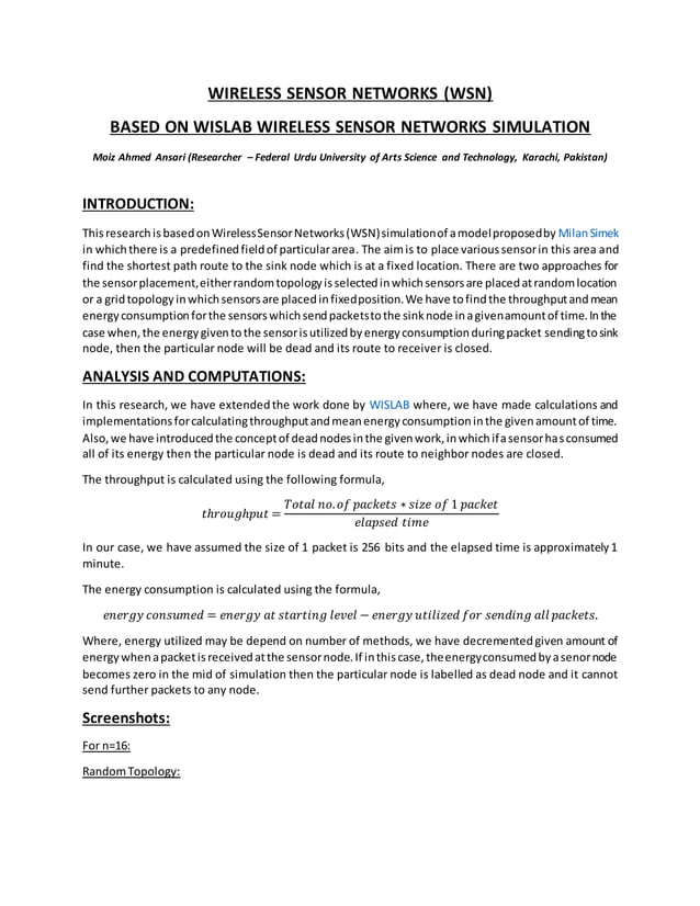 Wireless sensor networks simulation | DOCX
