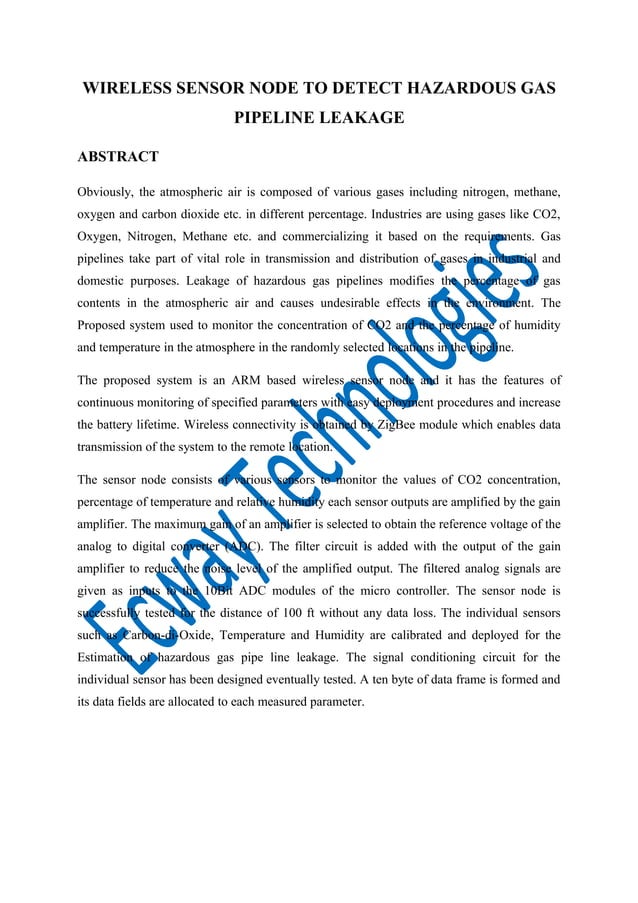 Wireless sensor node to detect hazardous gas pipeline leakage | DOC