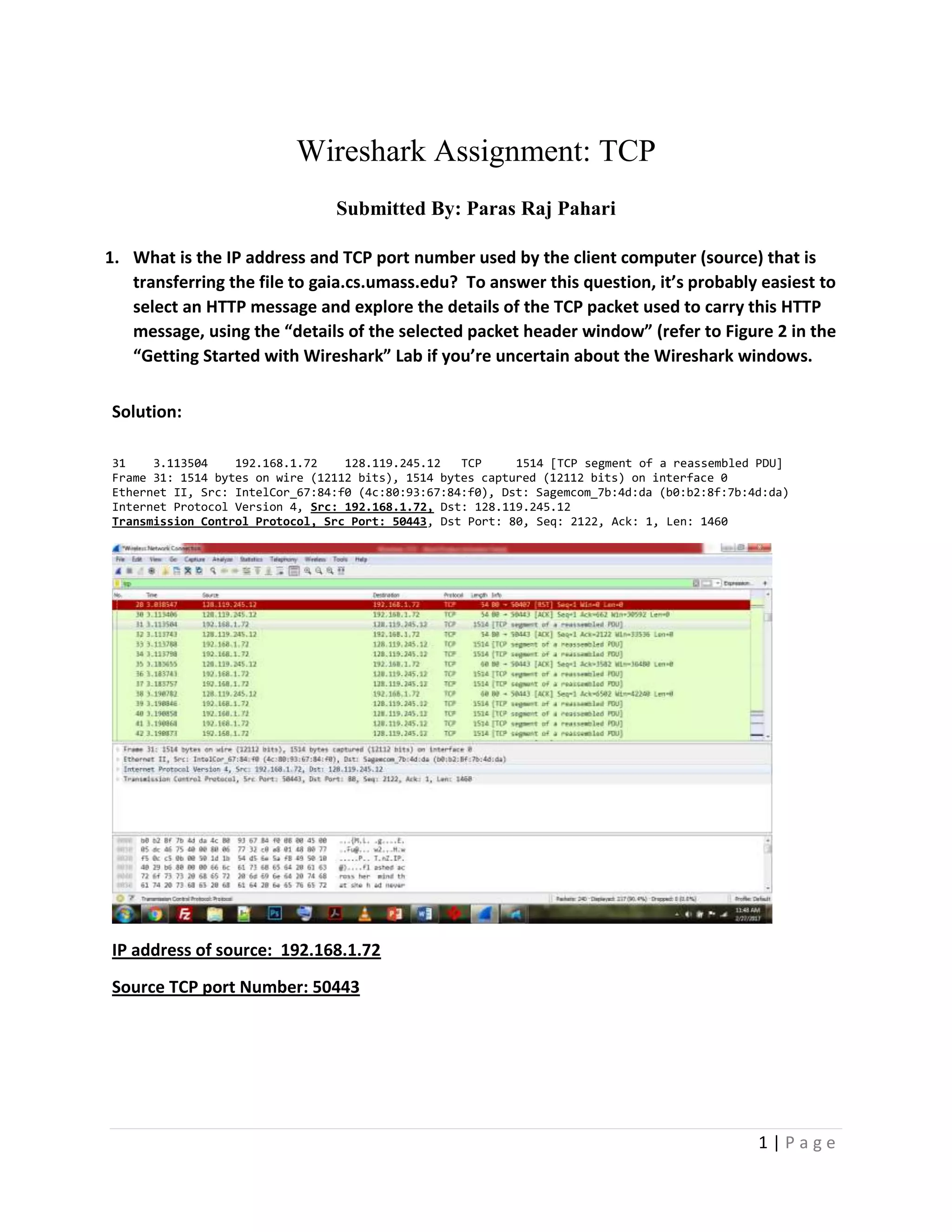 Wireshark TCP Trace | PDF