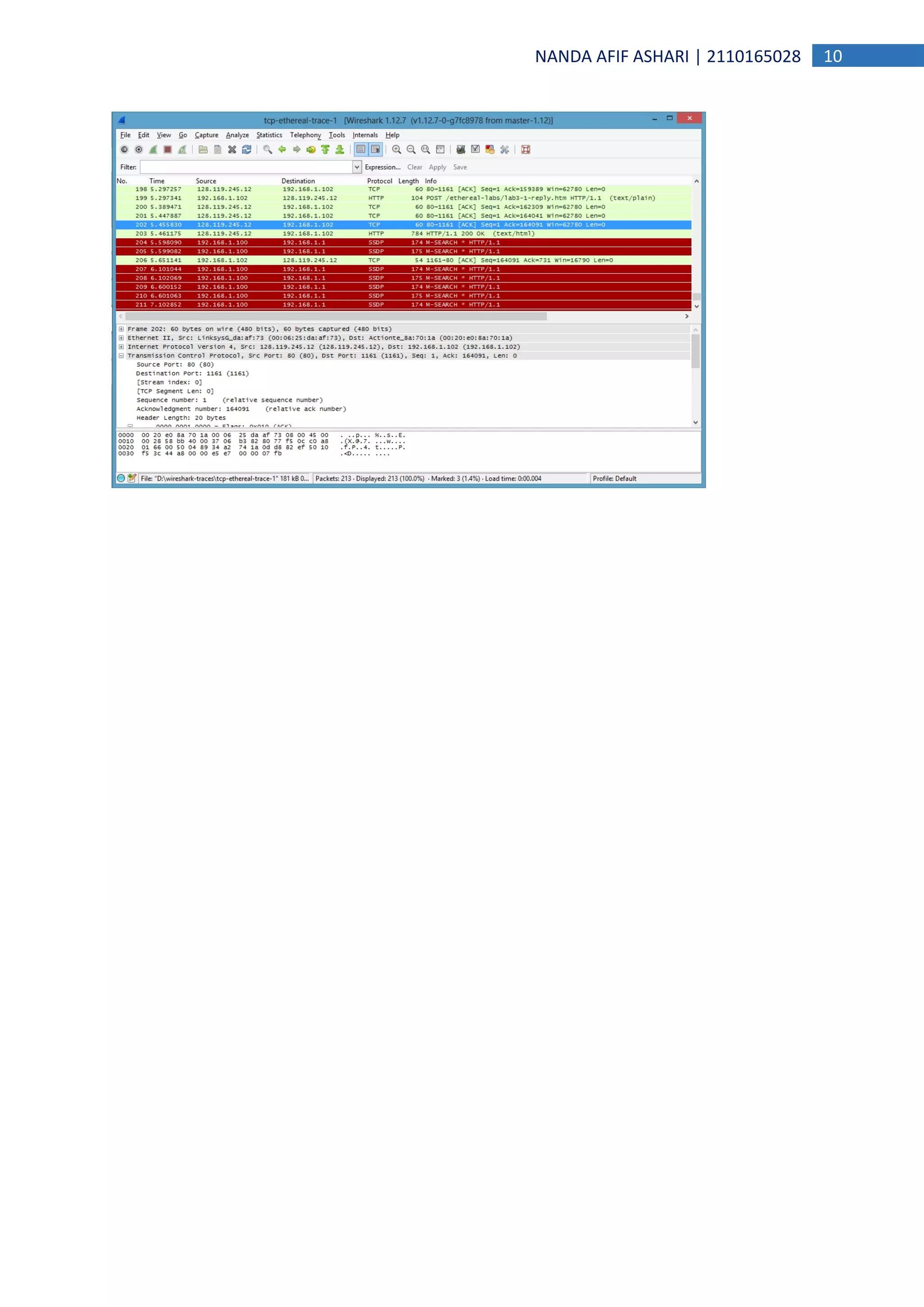 Wireshark tcp - 2110165028 | PDF