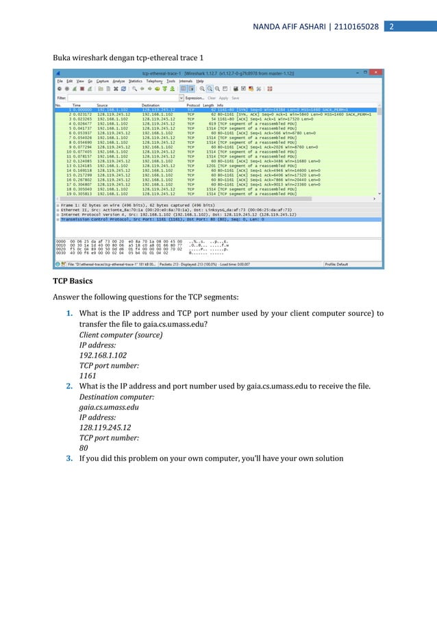 Wireshark tcp - 2110165028 | PDF