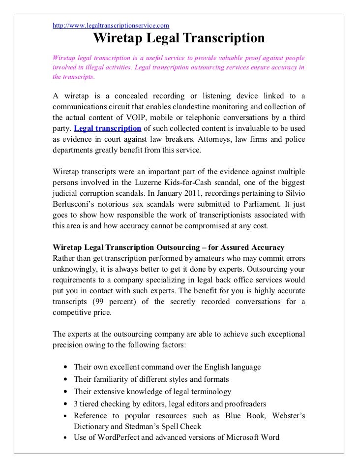 Wiretap legal-transcription