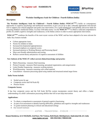 ' WISC-IV India' Training in Hyderabad on 1st & 2nd December 2012 FB | PDF
