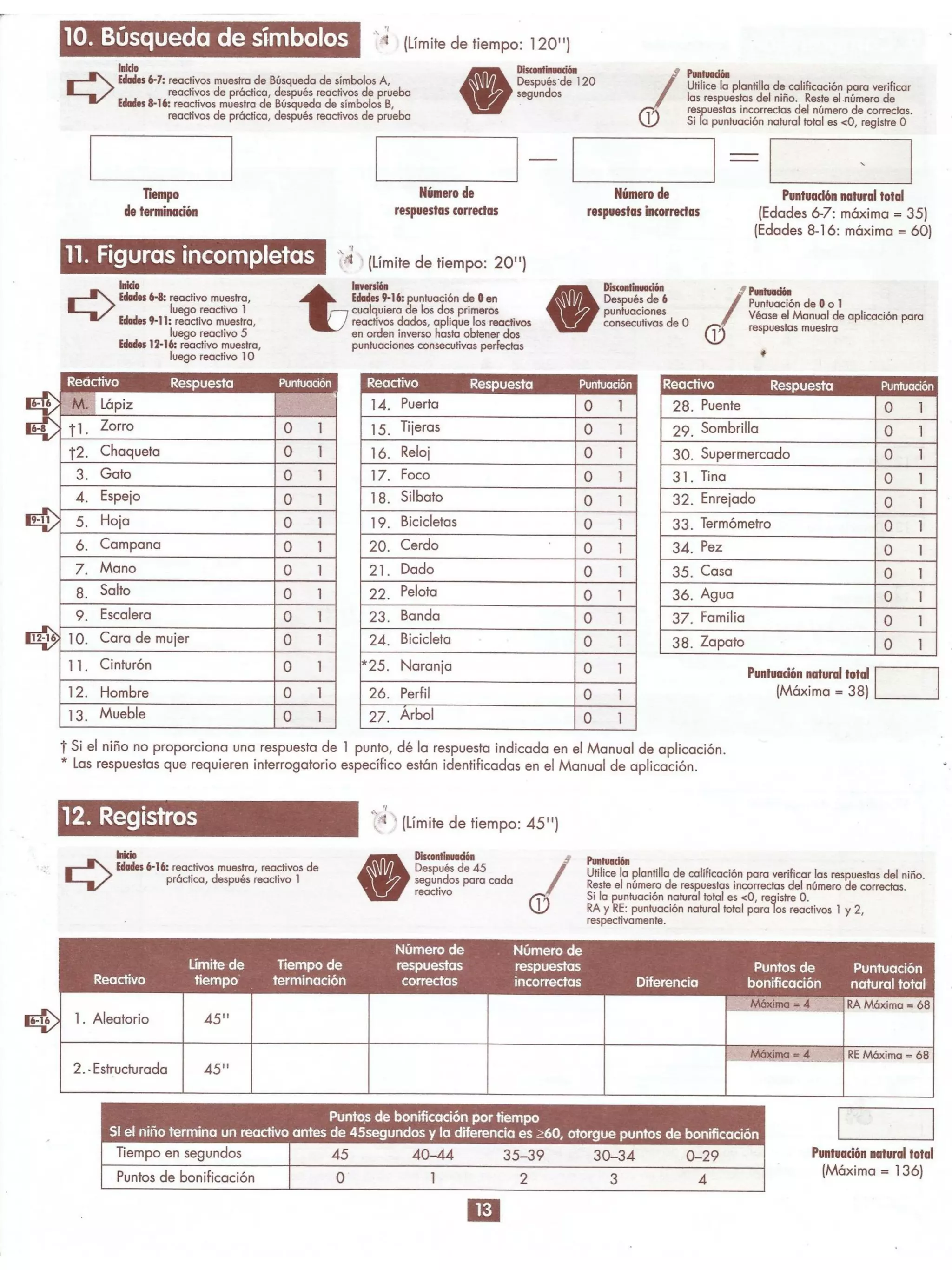 Protocolo de Registro y Anotación del WISC IV incluyendo BUSQUEDA DE ...