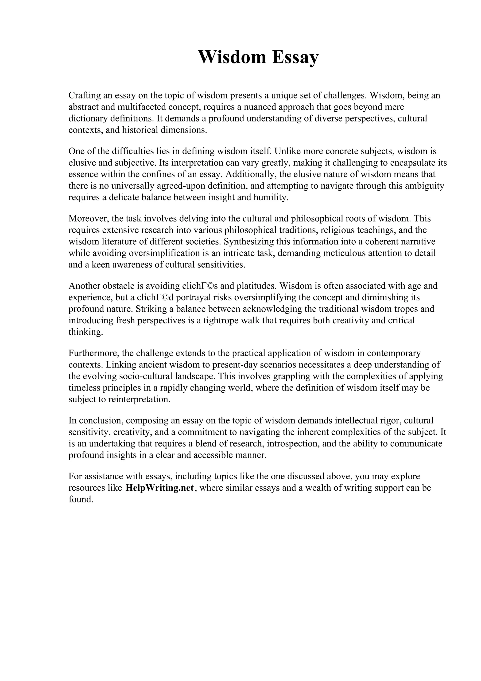 Wisdom Essay. Pasco-Hernando State College | PDF