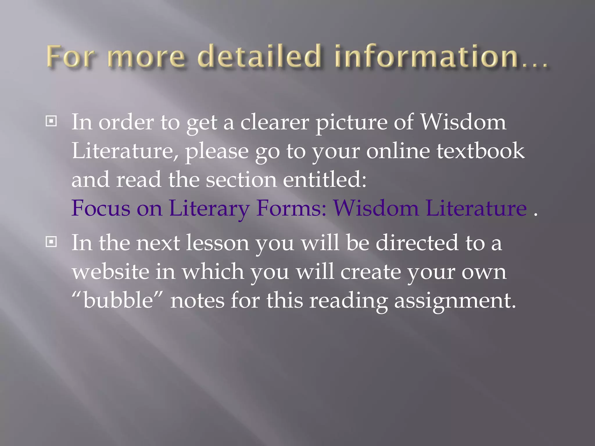 Wisdom literature | PPT