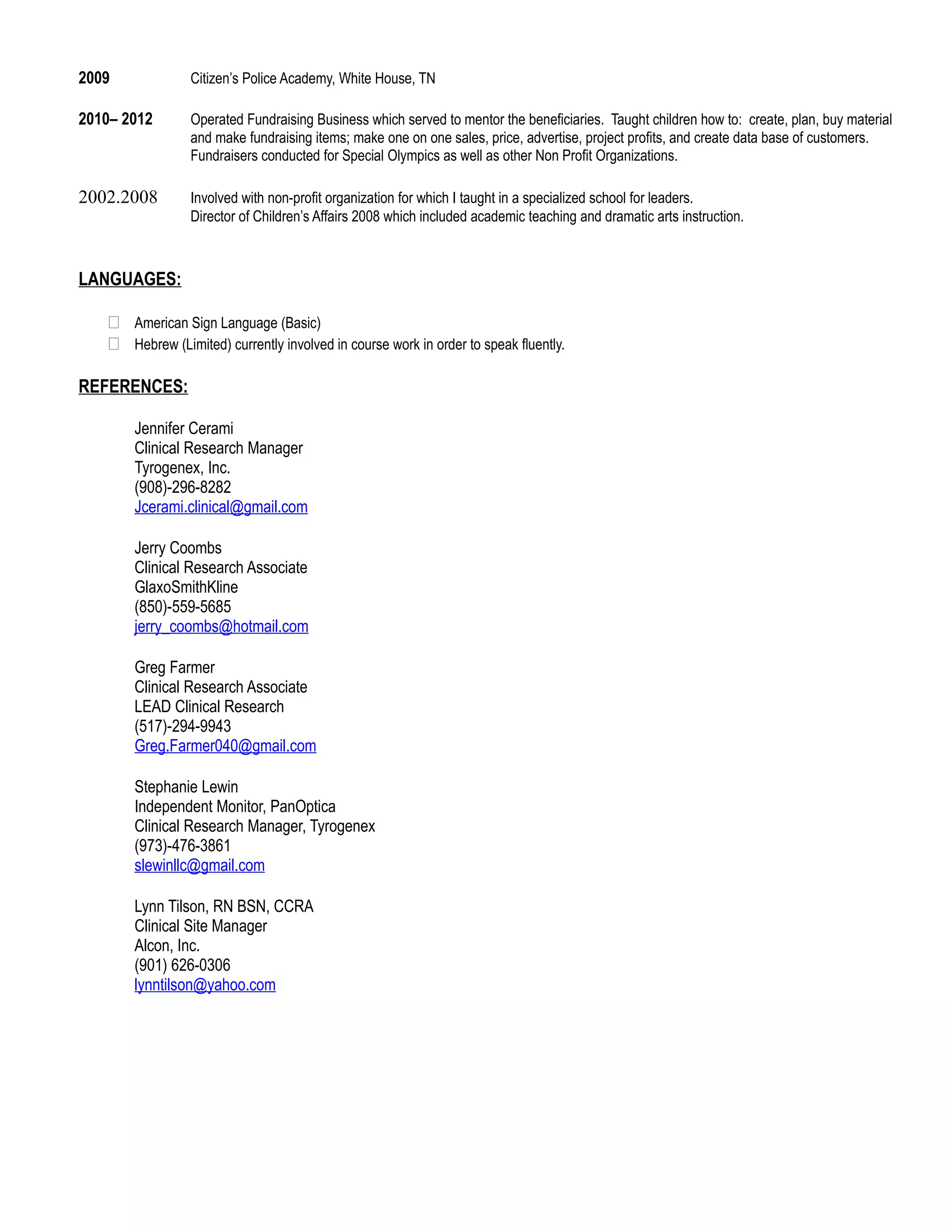 Susan Wiser CV FEB 2016 | RTF